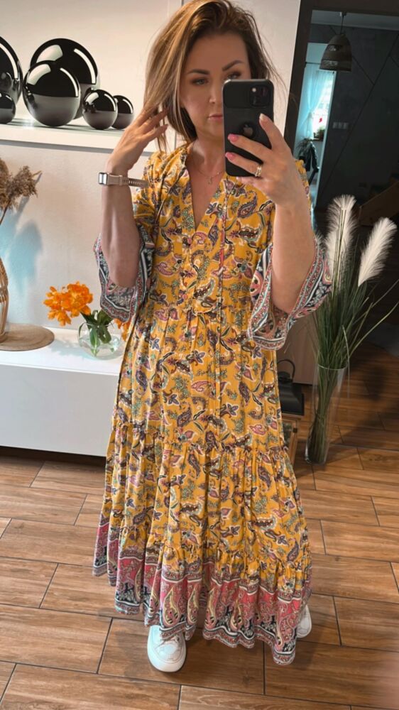 BY O LA LA ! SUKIENKA BOHO Z PRINTEM ŻÓŁTA