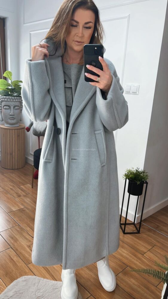 BY O LA LA! DŁUGI PŁASZCZ TRENCZ SZARY